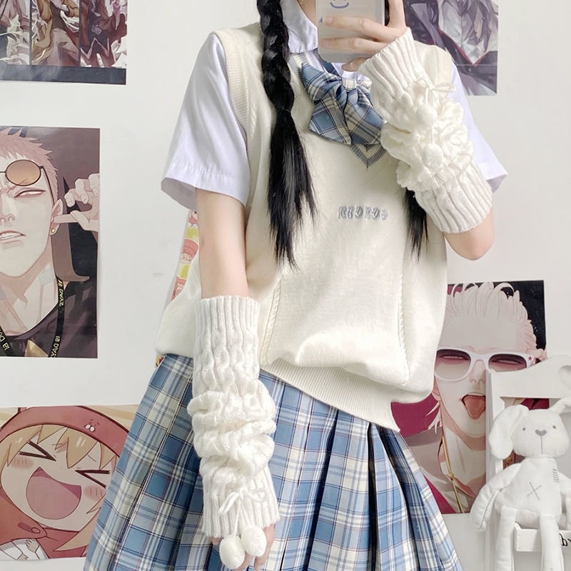 Găng Tay Dệt Kim Hở Ngón Mềm Mại Phong Cách Lolita Y2k JK Cho Nữ | Shopee Việt Nam