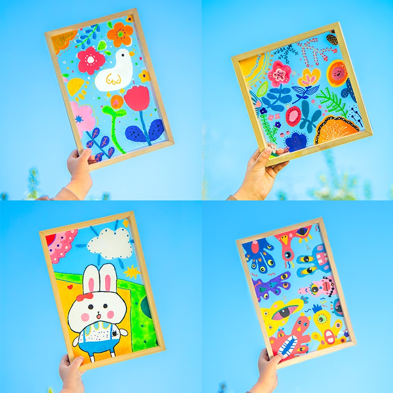 Diy Khung Ảnh Tranh Vẽ Trong Suốt Mặt Kính Mica Bút Lông Acrylic Trang Trí Siêu Đáng Yêu