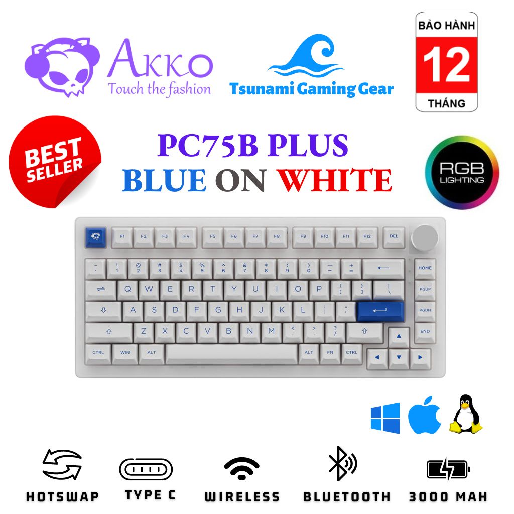 Phím cơ AKKO PC75B Plus Year of Tiger | PC75B Plus Blue on White | RGB ...