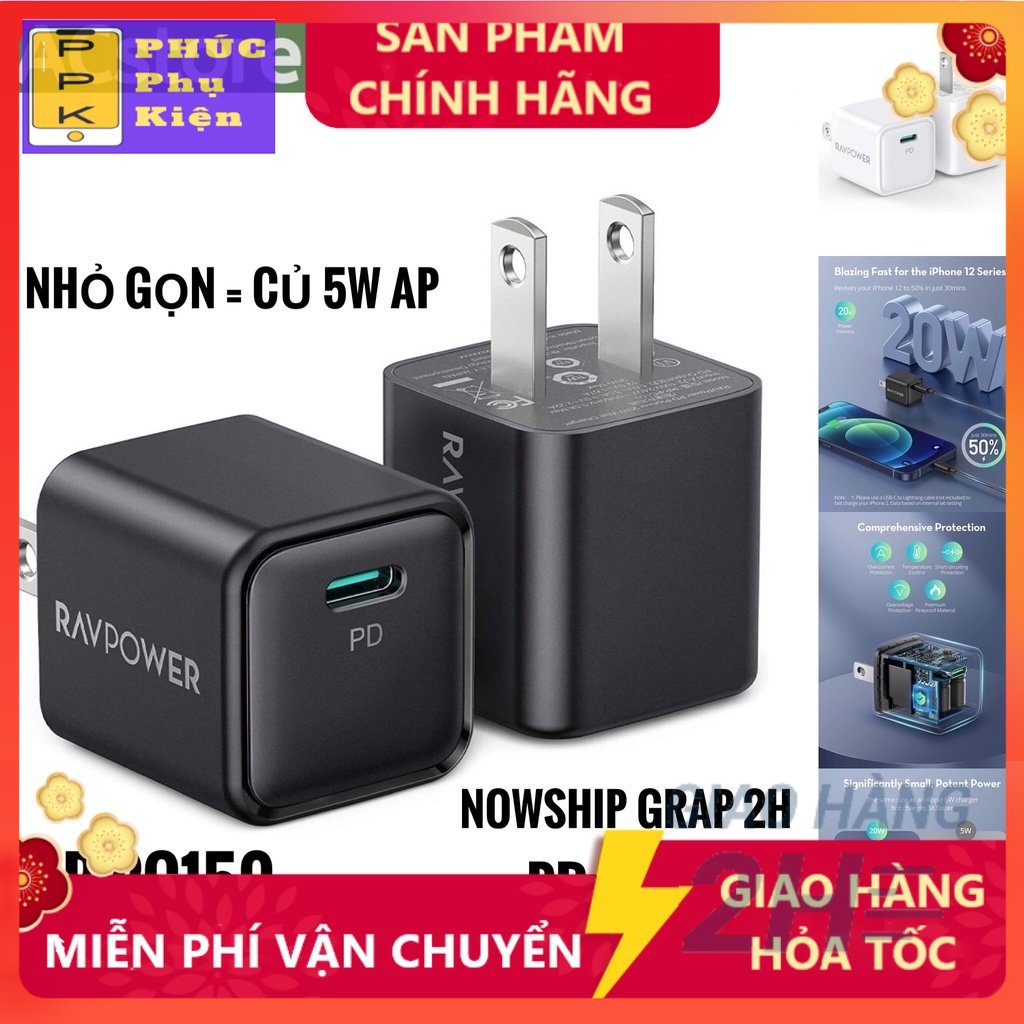 [ KHÔNG HỘP ] Củ Sạc RavPower 20w PD/QC/PPS - RP-PC150 (Bảo Hành 18T) | Shopee Việt Nam