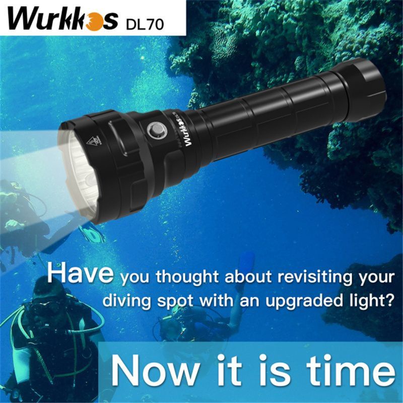 Đèn pin lặn biển Wurkkos Dl70 sử dụng 4 led Cree xhp50.2 13.000lm, 500m, chống nước 100m ...
