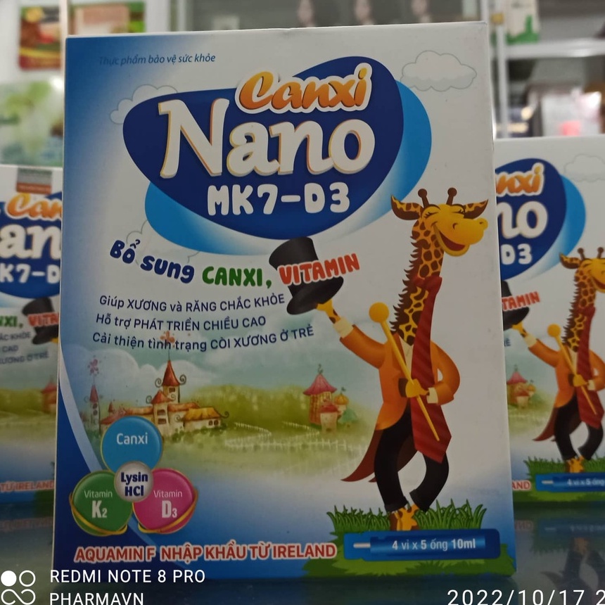 Canxi nano MK7-K2-D3, canxi cho bé - Bổ Sung Canxi,Hỗ Trợ Mọc Răng,Phát Triển Chiều Cao (hộp 20 ...