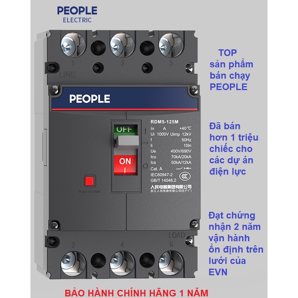 aptomat khối MCCB 3P RDM5-125L PEOPLE dòng điện 10A, 16A, 32A, 40A, 50A ...