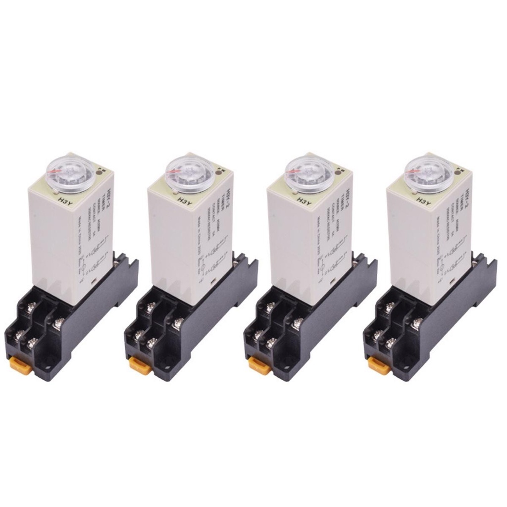 Timer mini H3Y-2 điện áp 12VDC, 24VDC, 220VAC rơ le thời gian 8 chân dẹp nhỏ tặng kèm chân đế ...