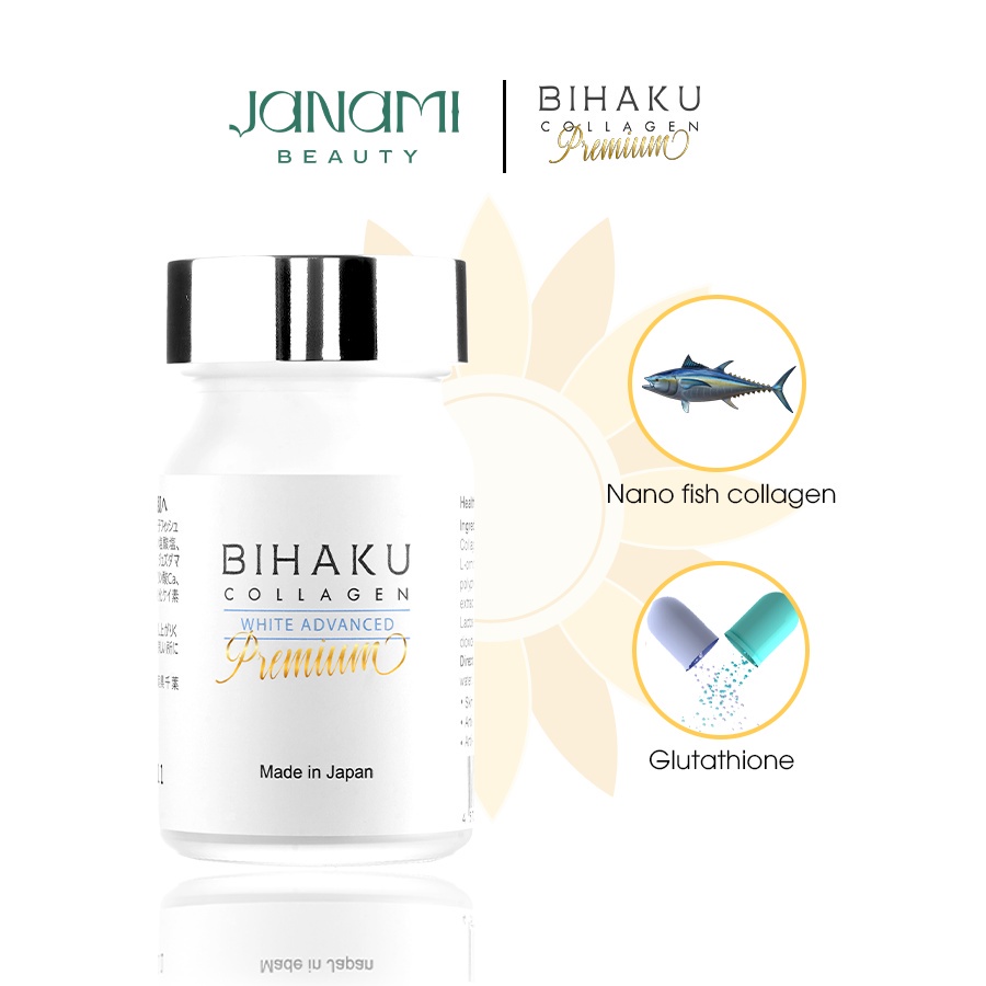 Viên uống trắng da Nhật Bản Bihaku Collagen Premium lọ 30 viên, Viên uống Glutathione đẹp da ...