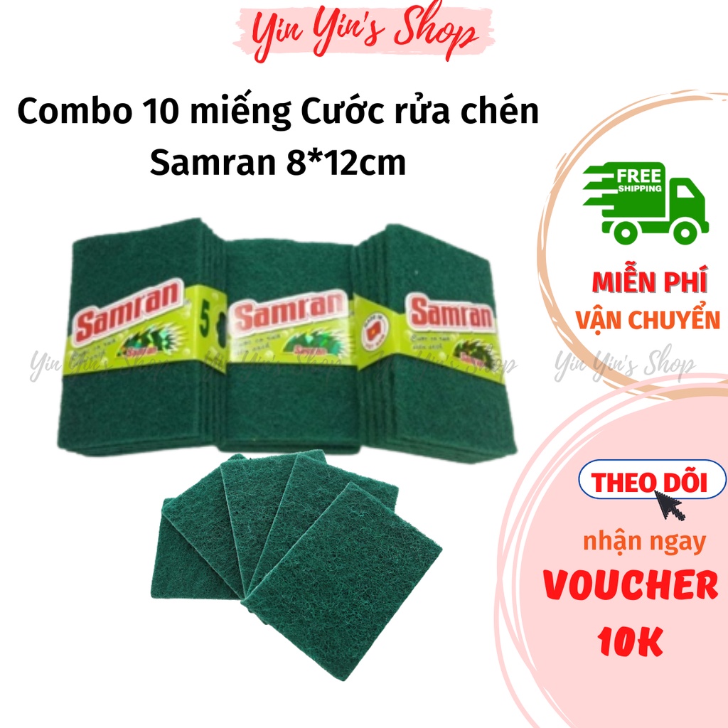 【COMBO 10 MIẾNG】Cước xanh rửa chén đĩa Samran, cước chùi xoong nồi đa ...