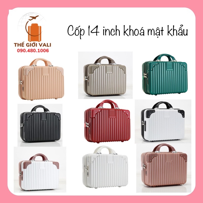 (CỐP VALI) Vali mini 14inch đựng mỹ phẩm có khoá, lót trong màu đen cao ...
