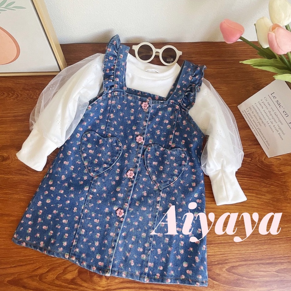 Aiyaya Bộ đồ bé gái quần áo mùa đông bé gái áo tay phồng + váy denim in ...
