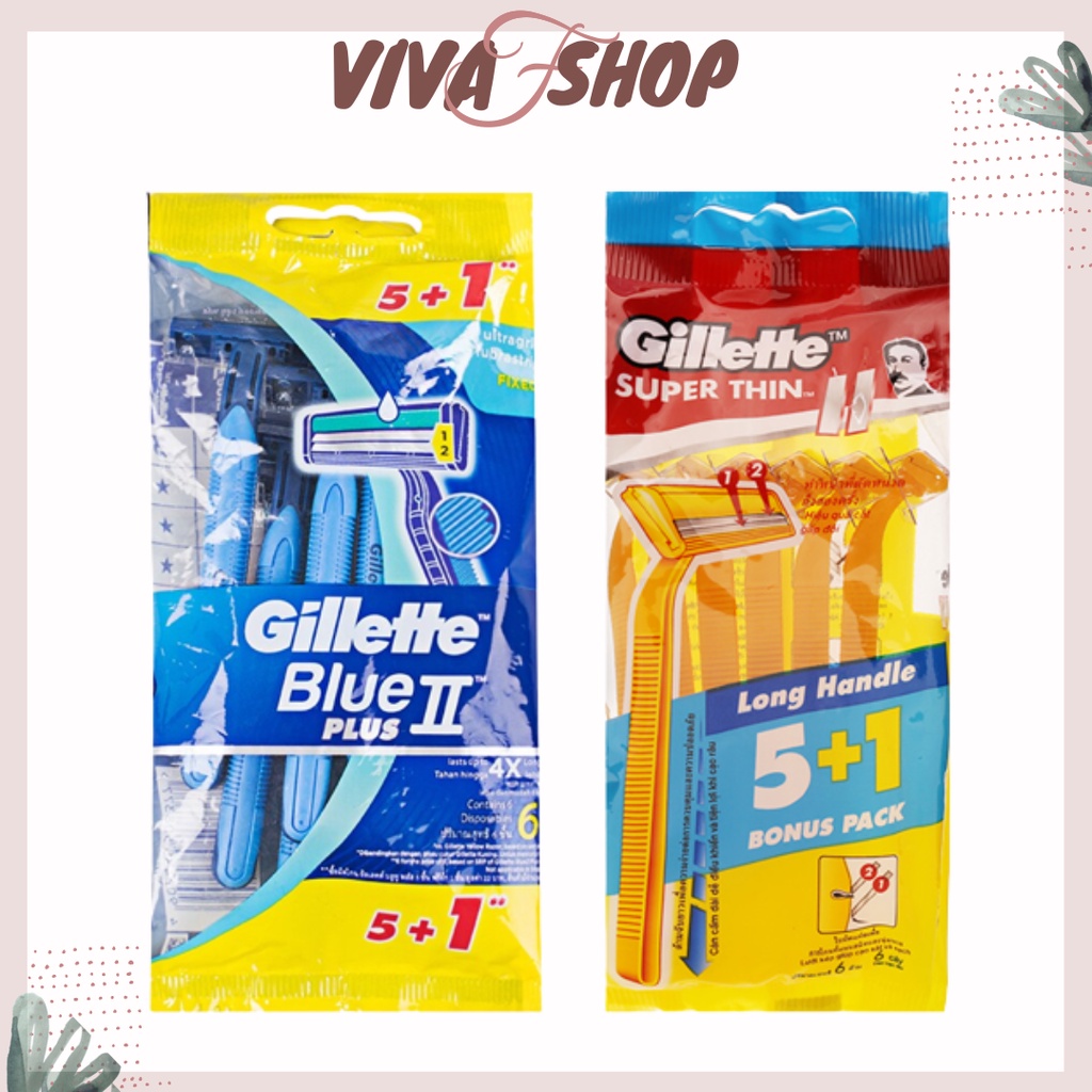 Dao cạo râu nam GILLETTE Blue II Plus Xanh / Super thin vàng (6 Cây ...