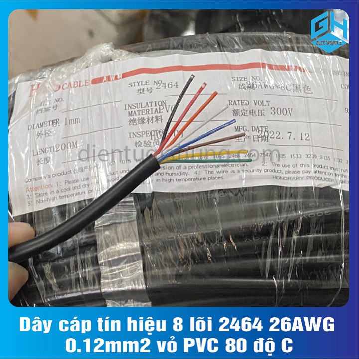 [Dây điện] 1 mét Dây cáp tín hiệu 8 lõi 2464 26AWG 0.12mm2 vỏ PVC 80 độ ...