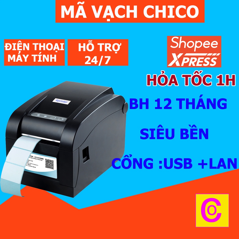 Máy in tem, mã vạch nhiệt, tem ghtk Xprinter XP-350B/XP-350BM LAN/USB in đơn hàng shopee Tem Mã ...
