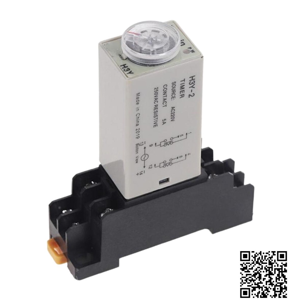 Timer mini H3Y-2 điện áp 12VDC, 24VDC, 220VAC rơ le thời gian 8 chân dẹp nhỏ tặng kèm chân đế ...