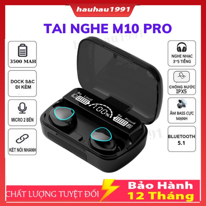 Tai Nghe bluetooth không dây M10 Pro TWS v5.1 bass mạnh 3500mah nút chạm cảm ứng âm thanh HIFI ...