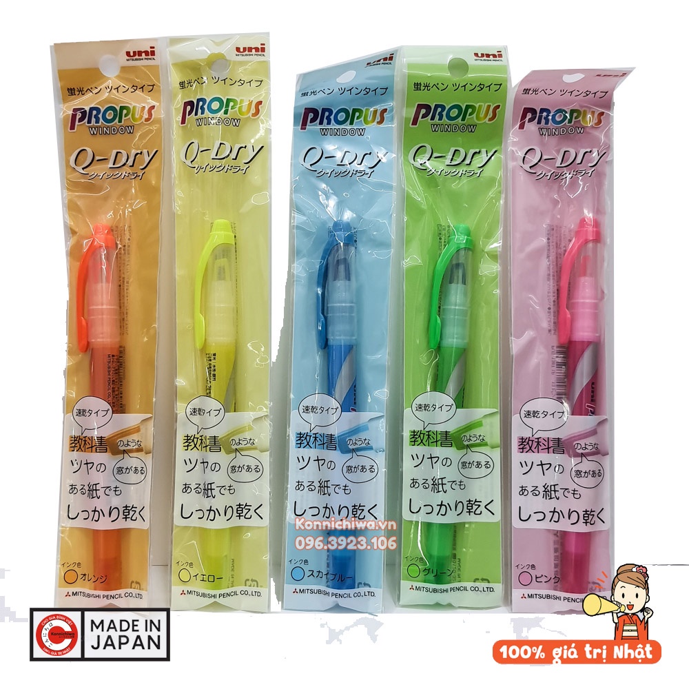[Made in Japan] Bút nhớ dòng highlight UNI Propus Q-Dry 2 đầu cỡ 0.4mm ...