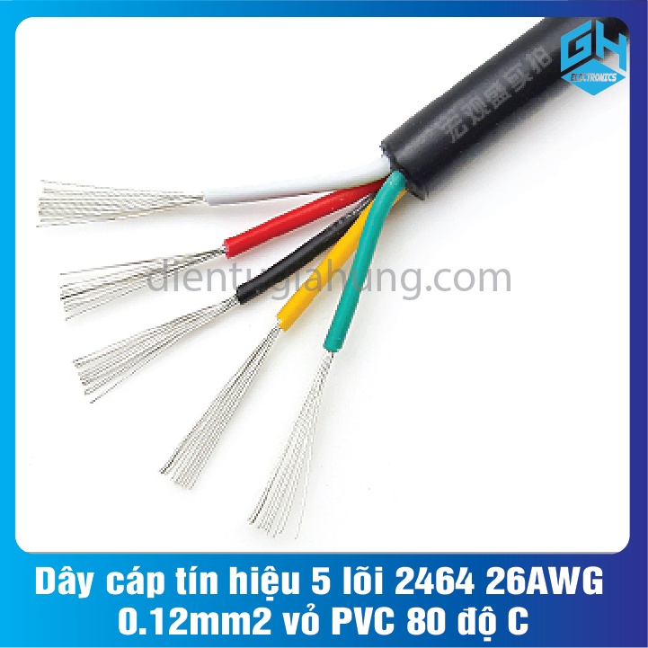 [Dây điện] 1 mét Dây cáp tín hiệu 5 lõi 2464 26AWG 0.12mm2 vỏ PVC 80 độ ...