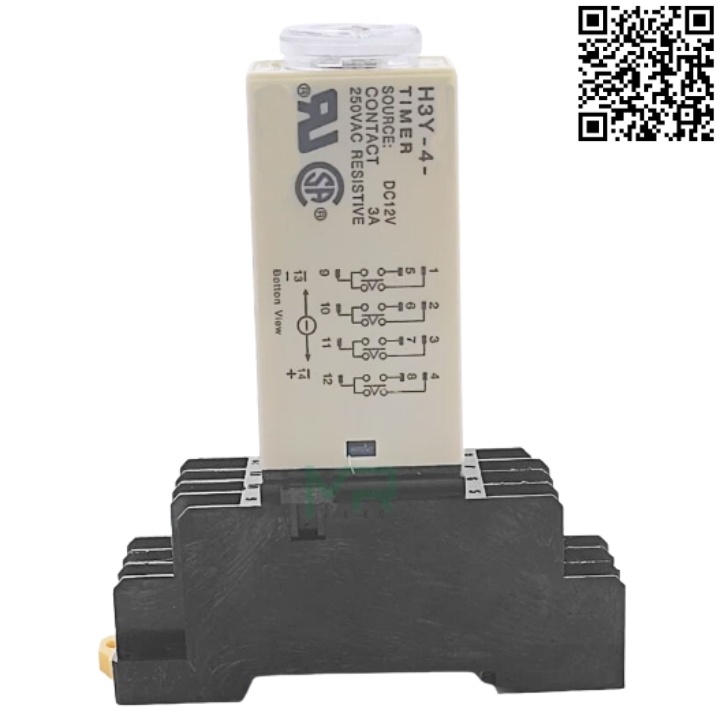 Timer H3Y-4 rơ le thời gian 14 chân dẹp nhỏ điện áp 220VAC, 24VDC, 12VDC tặng chân đế PYF143A ...