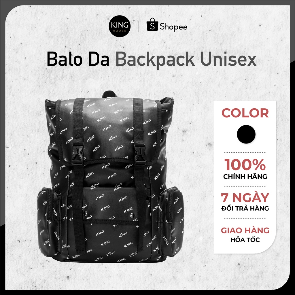 Balo Da Backpack Unisex Chống Nước Balo Backpack King 3-Màu Đen họa ...
