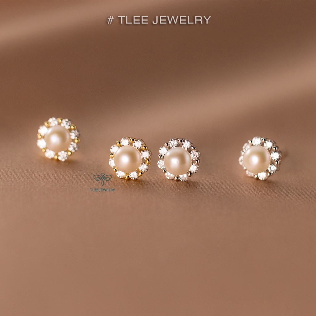Khuyên tai bạc nữ TLEE trai viền hoa đính đá sang trọng TLEE JEWELRY ...