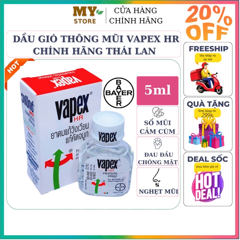 (Chính Hãng) Dầu Gió Thông mũi Vapex Hr Thái Lan 5ml | Shopee Việt Nam