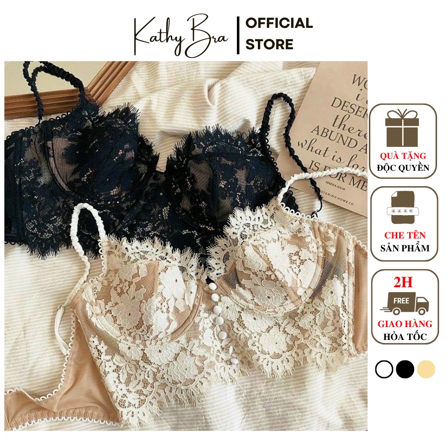 A01 Áo Lót Ren Bralette KATHY BRA Dáng Coptop Hai Dây Nút Bọc Có Gọng ...