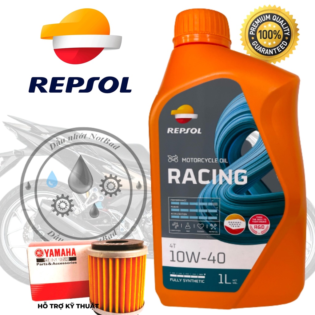 Dầu nhớt Tổng Hợp Repsol Racing 10W40 4T 1L PHIÊN BẢN 2022 tặng kèm Lọc ...