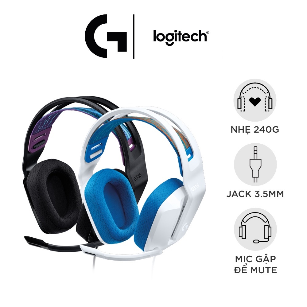 Tai nghe game có dây Logitech G335 - Jack 3.5mm, Nhẹ 240g, Tương thích ...