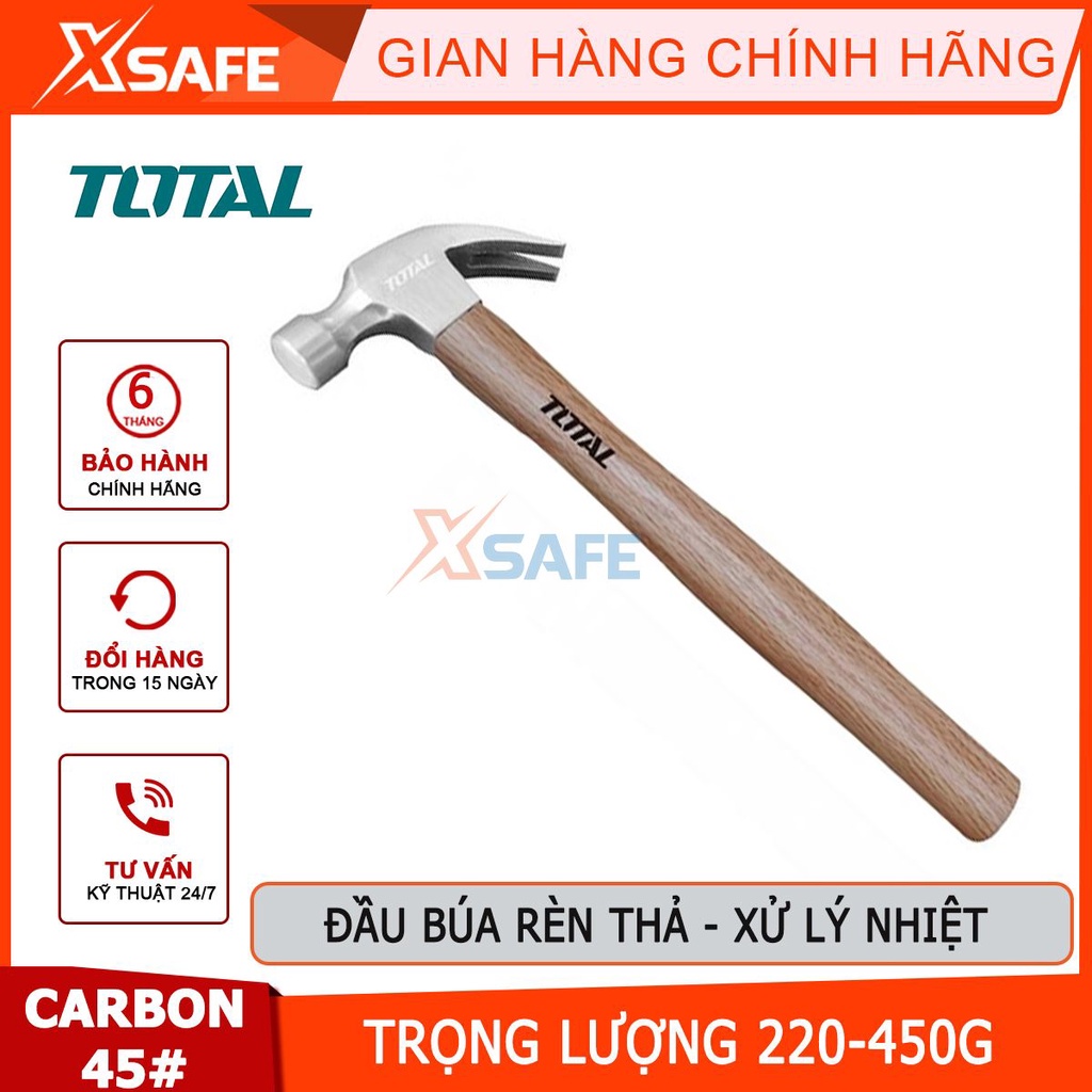 Búa đóng nhổ đinh cán gỗ Total 220g/450g thép cacbon 45 tôi luyện, búa nhổ đinh trợ lực chính ...