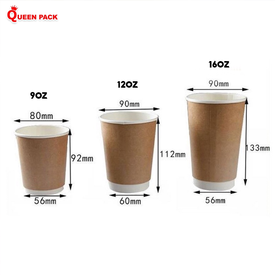 SỈ 50 LY/CỐC Giấy Kraft 2 Lớp Dùng Một Lần Kèm Nắp Dùng Để Đựng Trà, Coffe Nóng, Chống Bỏng ...