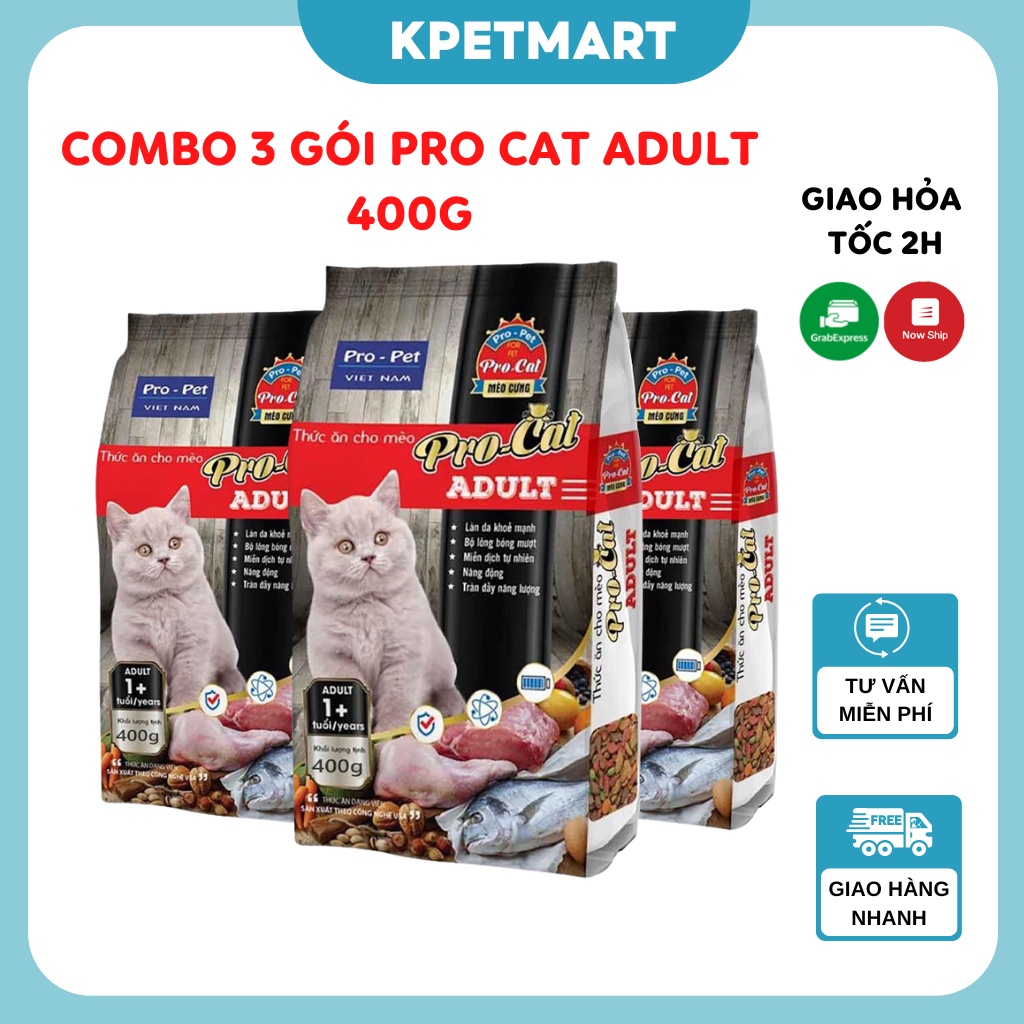 Combo 3 Túi Thức Ăn Mèo Pro Cat Adult 400g (1.2KG) - Thức Ăn Cho Mèo ...