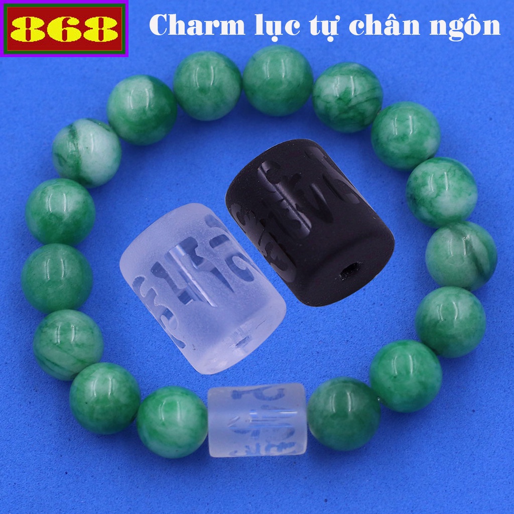 Vòng chuỗi đeo tay Đá Xanh Mix Đại minh chân ngôn 8/10/12/14 mm, Om ...