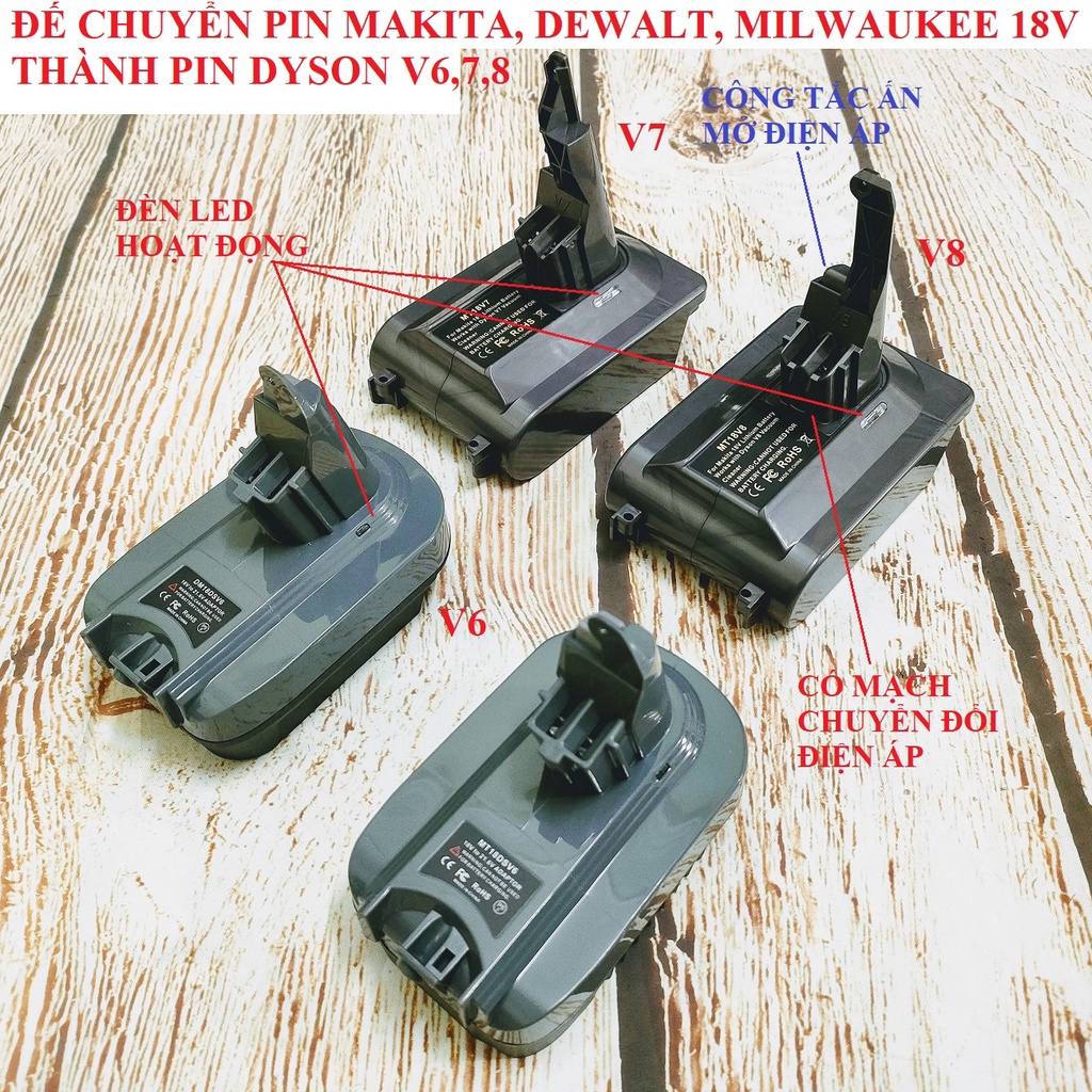 SV (Mẫu mới) Đế chuyển pin Makita 18V thành pin Dyson V6 V7 V8 - 21.6V ...