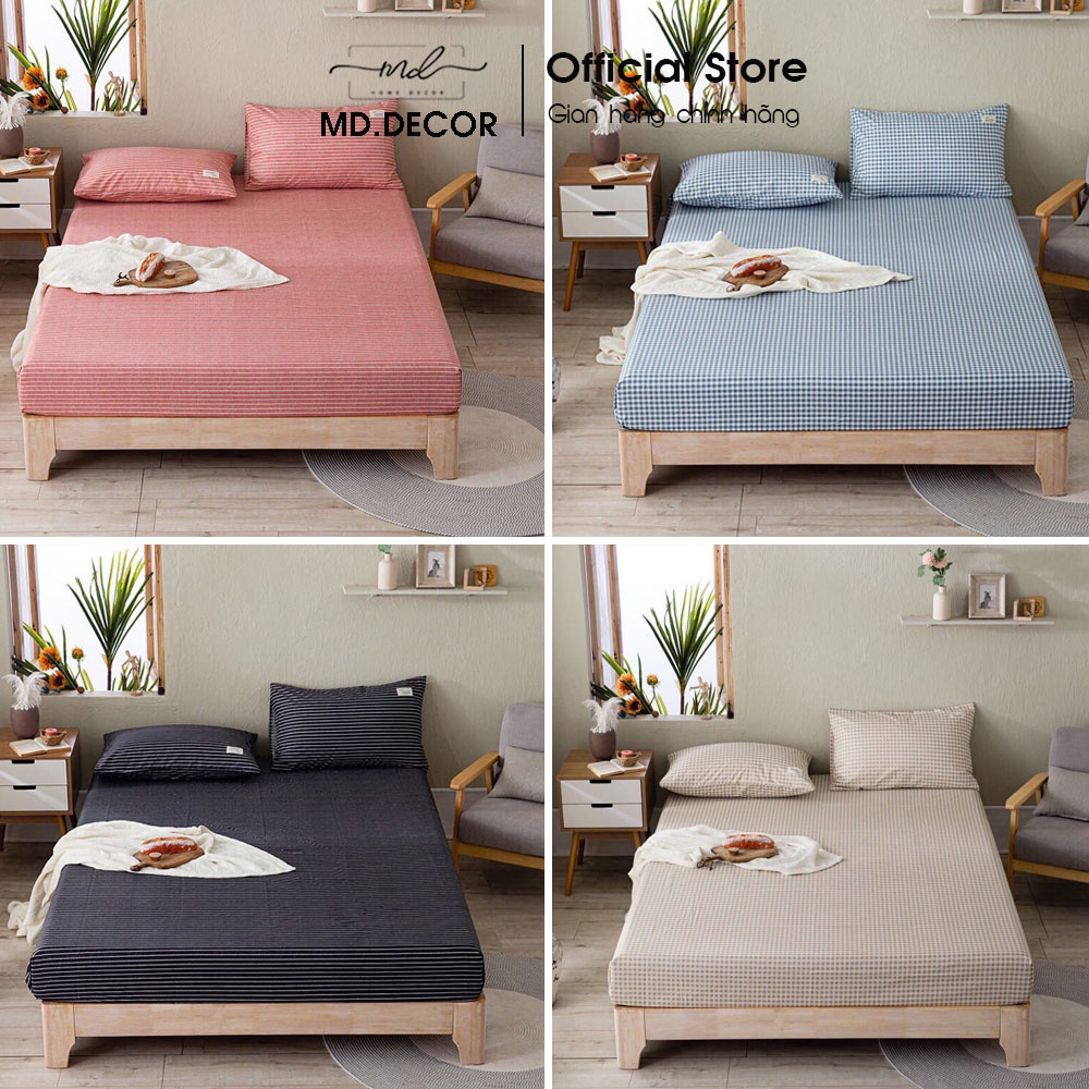 Bộ ga giường và vỏ gối Cotton TC hàn quốc MD.Decor Bedding dày dặn đủ size nệm FTC75 | Shopee ...