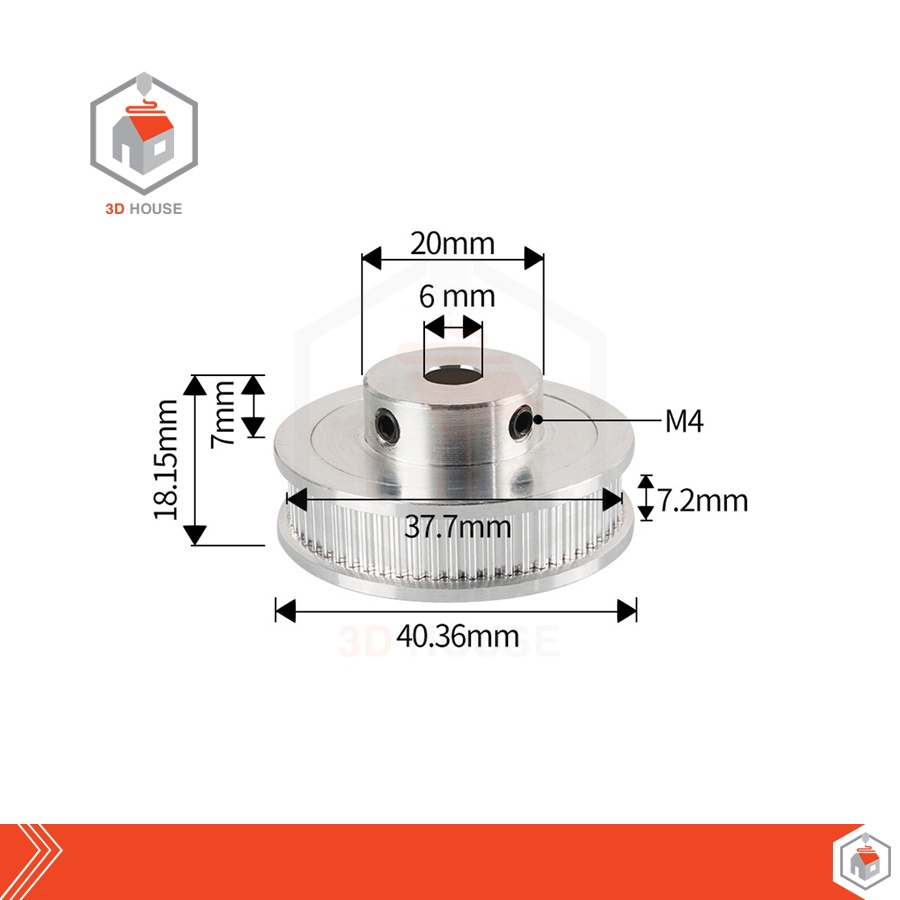 Puly GT2 60 Răng Bản Đai 6-10mm Trục 5/6/6.35/8/10/12/14mm cho Máy In ...