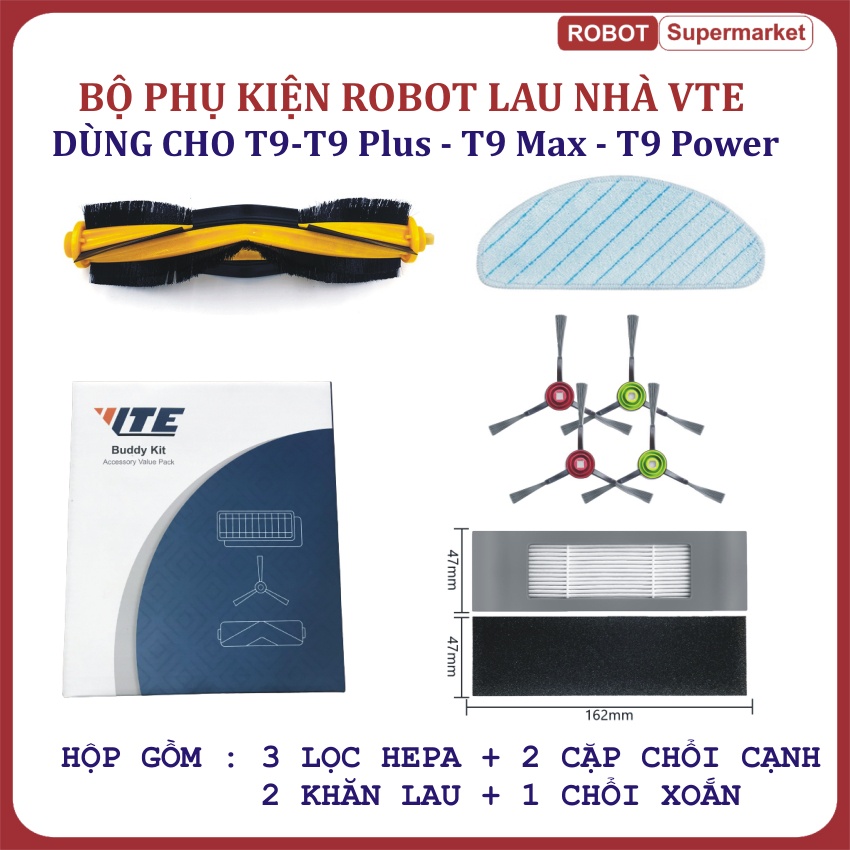Bộ Phụ Kiện Thay Thế VTE Cho Robot Hút Bụi T9 - T9 Plus -Chính Hãng | Shopee Việt Nam