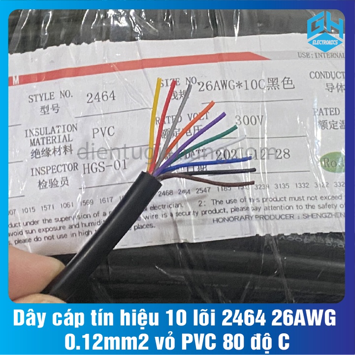 [Dây điện] 1 Mét Dây cáp tín hiệu 10 lõi 2464 26AWG 0.12mm2 vỏ PVC 80 ...