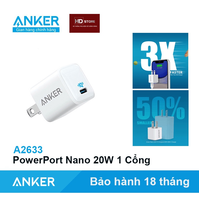 Củ Sạc Anker 20W PowerPort Nano III Sạc nhanh PD Type C - A2633 Chính ...