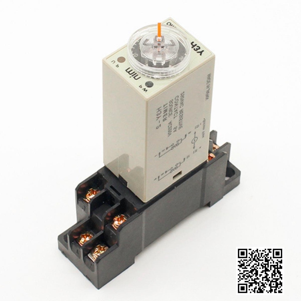Timer mini H3Y-2 điện áp 12VDC, 24VDC, 220VAC rơ le thời gian 8 chân dẹp nhỏ tặng kèm chân đế ...