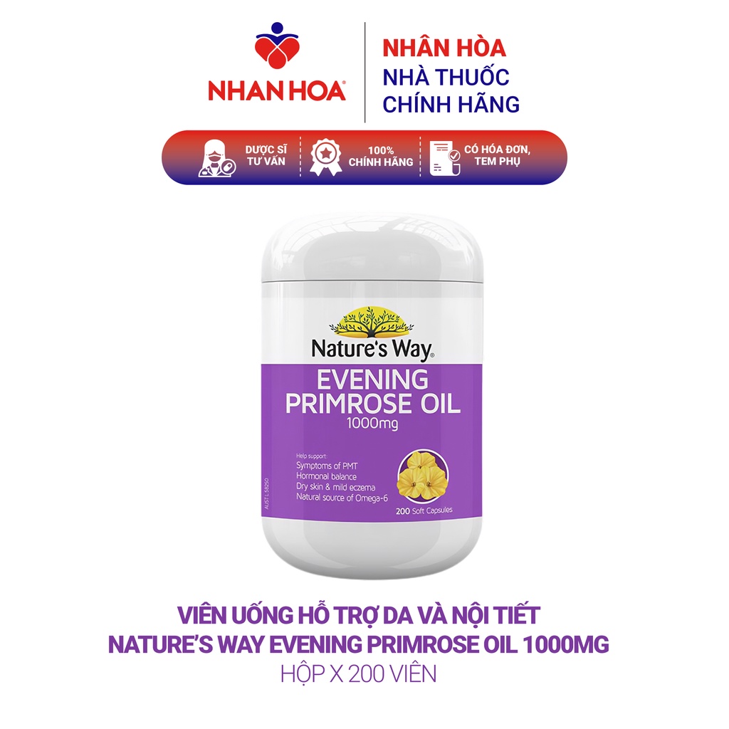 Viên Uống Hỗ Trợ Da Và Nội Tiết Nature’s Way Evening Primrose Oil 1000MG Hộp 200 viên | Shopee ...