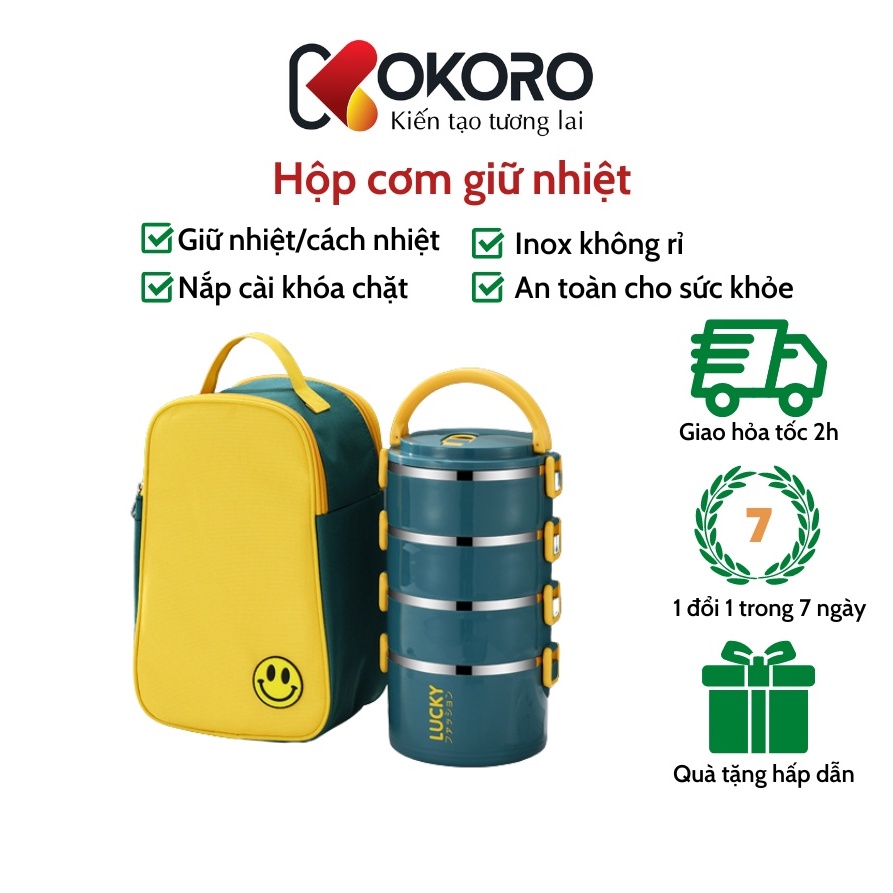 Kokoro - Hộp cơm inox giữ nhiệt không rỉ cao cấp nhiều ngăn đựng cơm văn phòng kèm túi giữ nhiệt ...
