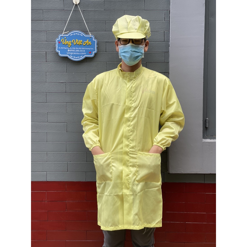 Áo choàng blouse chống tĩnh điện, áo blue phòng sạch màu Vàng+ Nón Kết ...