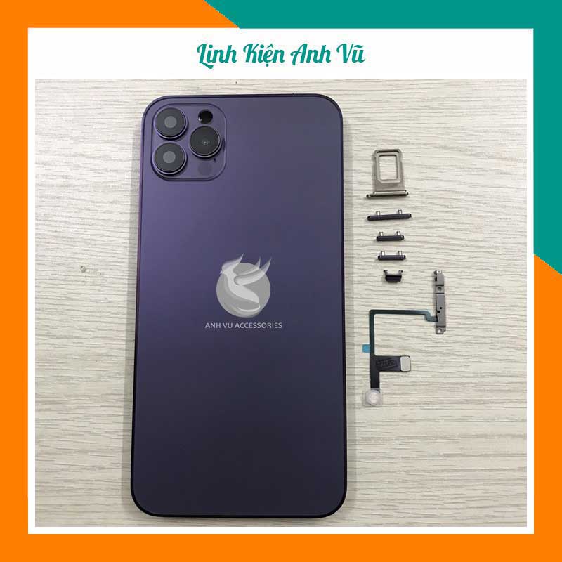 Vỏ độ X/XR/XS/XSM/11/11PRM lên 14PR/14PRM Màu Tím, Màn phẳng. Tặng kèm Bộ nút, Khay sim, Dây Led ...