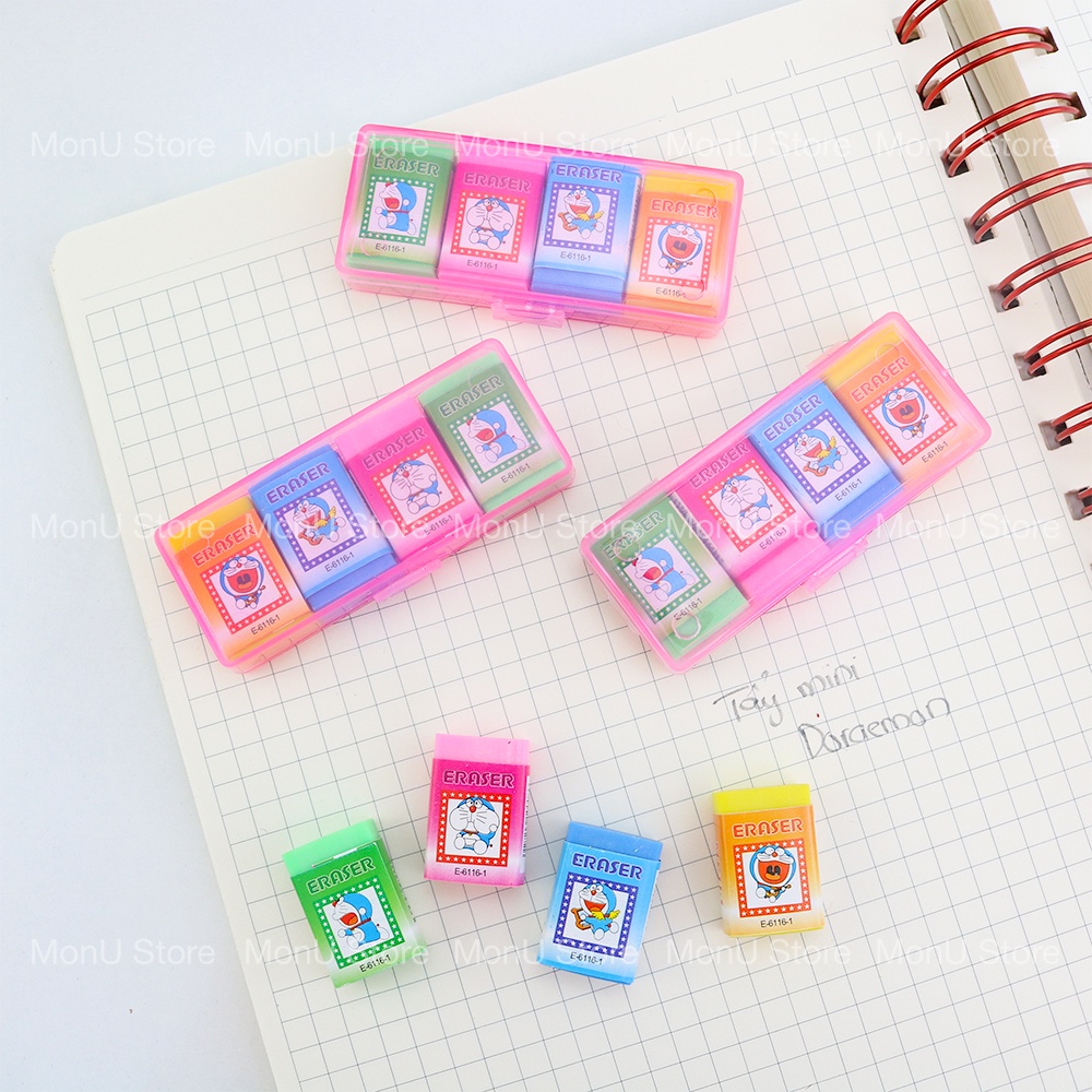 Set 4 cục gôm mini DORAEMON DOREMON hộp nhựa dễ thương cute MON0443 ...