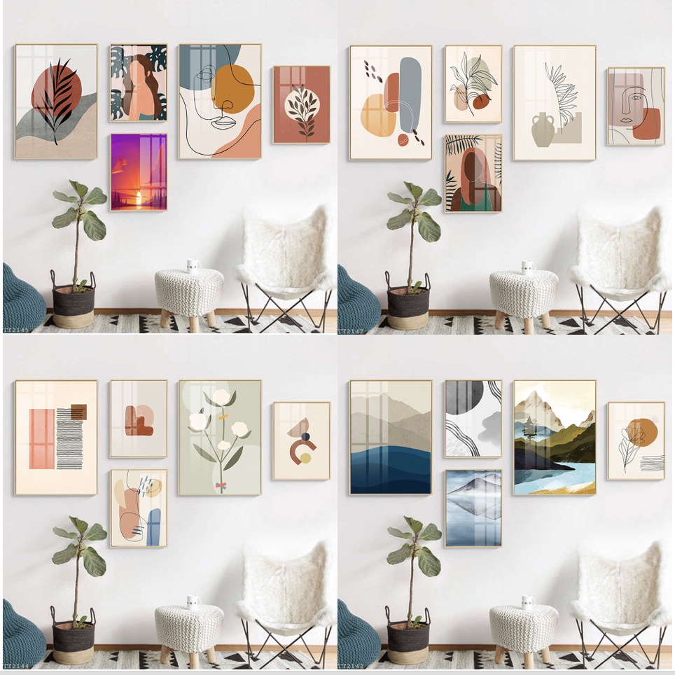 [KHỔ LỚN] Tranh bộ 5 bức boho minimalist tối giản dán tường decor treo ...