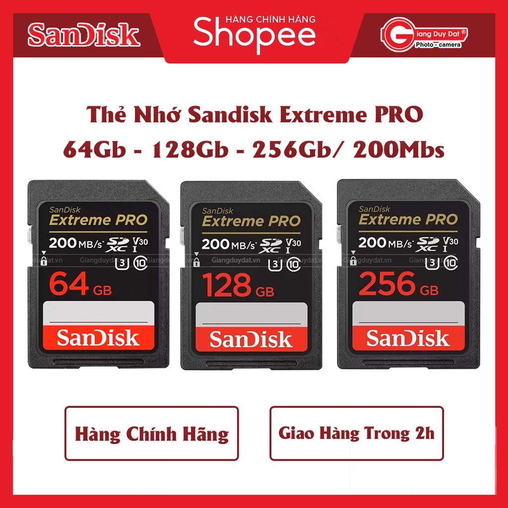 Thẻ nhớ SDXC SanDisk Extreme PRO 64GB/128GB/256GB UHS-I U3 4K V30 200MB/s - Chính Hãng SanDisk ...