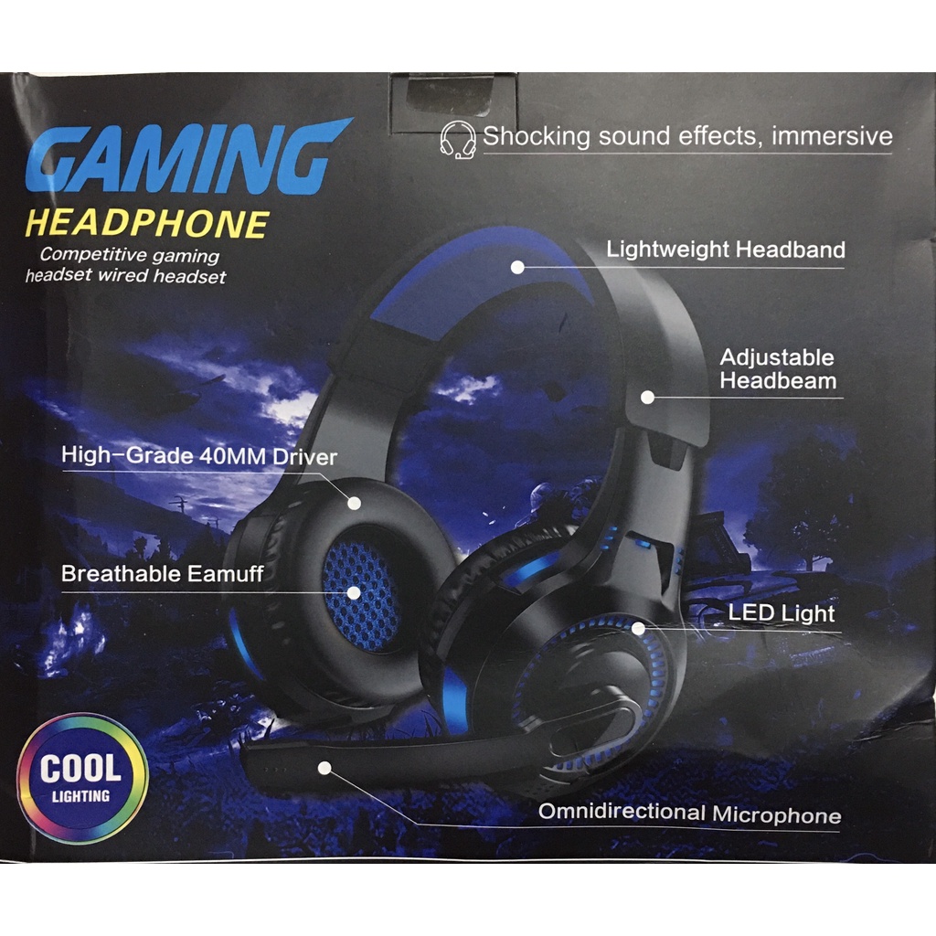 Tai nghe chụp tai có dây KAKUSIGA có Mic có Đèn RGB/ LED dùng cho gam ...