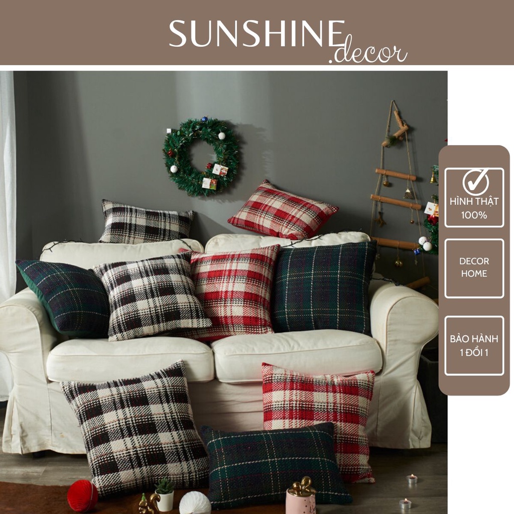 Vỏ gối sofa, bọc gối tựa lưng kẻ caro phong cách Bắc Âu- Sunshine.decor ...