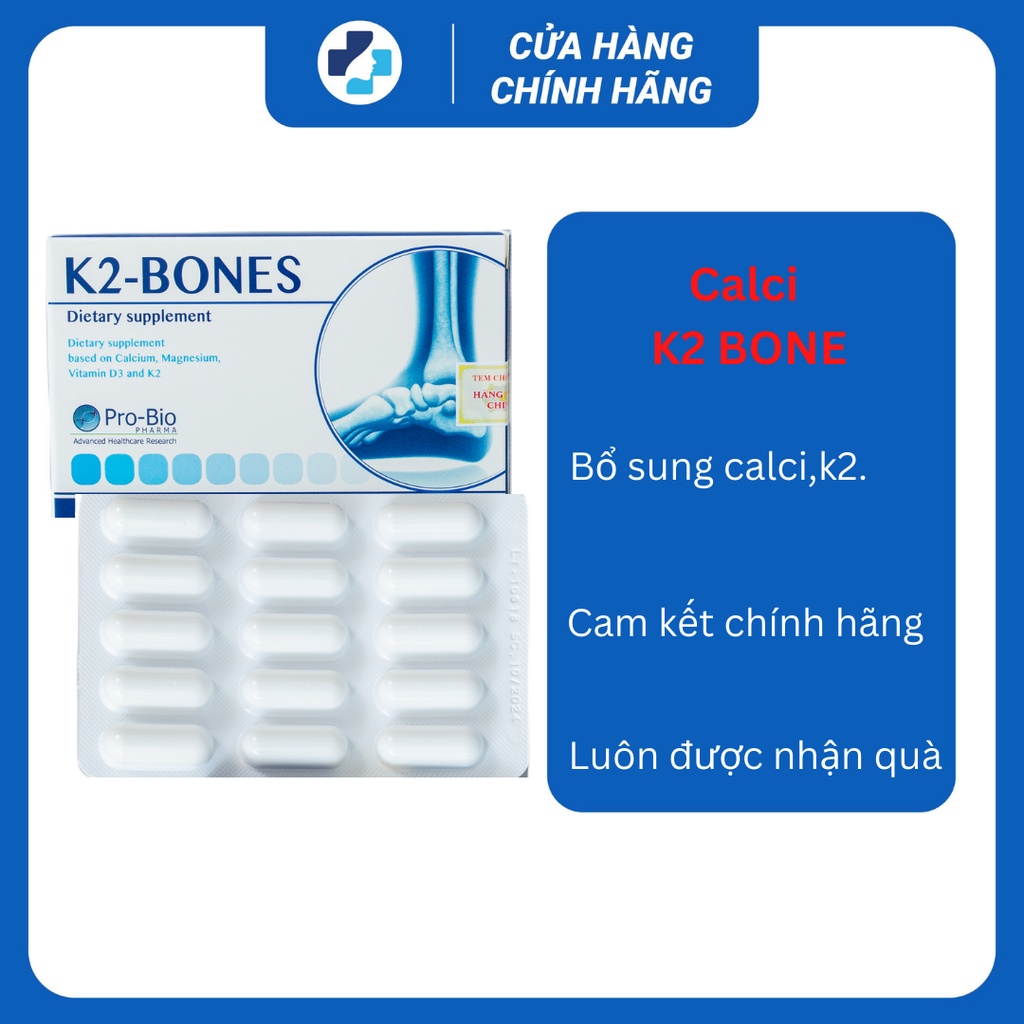 Canxi K2 - BONES,Ý, bổ sung canxi, giảm nguy cơ loãng xương(Hộp 60v ...