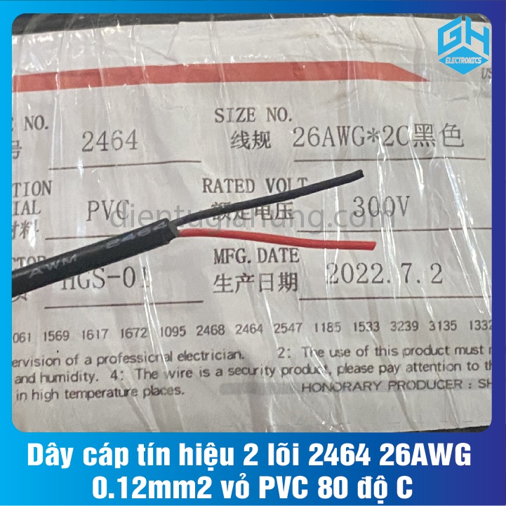 [DÂY ĐIỆN] 1 Mét Dây cáp tín hiệu 2 lõi 2464 26AWG 0.12mm2 vỏ PVC 80 độ ...
