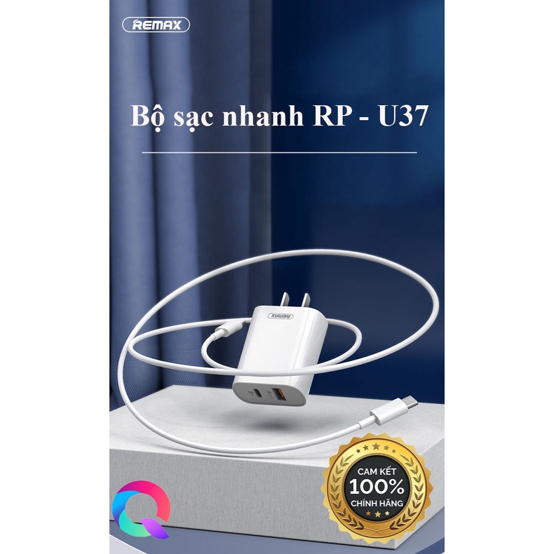 [Chính Hãng] Củ Sạc Nhanh Remax RP - U37 2 Cổng Sạc : USB QC 3.0 Và Type C PD 18W | Shopee Việt Nam