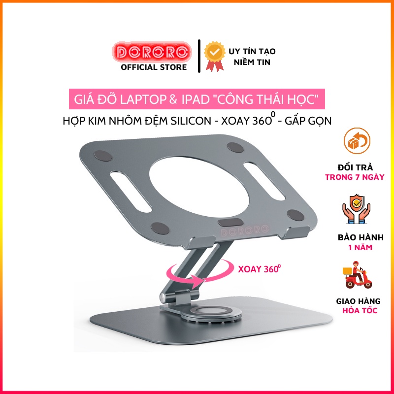 Giá đỡ Macbook Laptop Máy tính bảng IPad xoay 360 độ hợp kim nhôm L04 L43 "Công Thái Học" Gấp ...